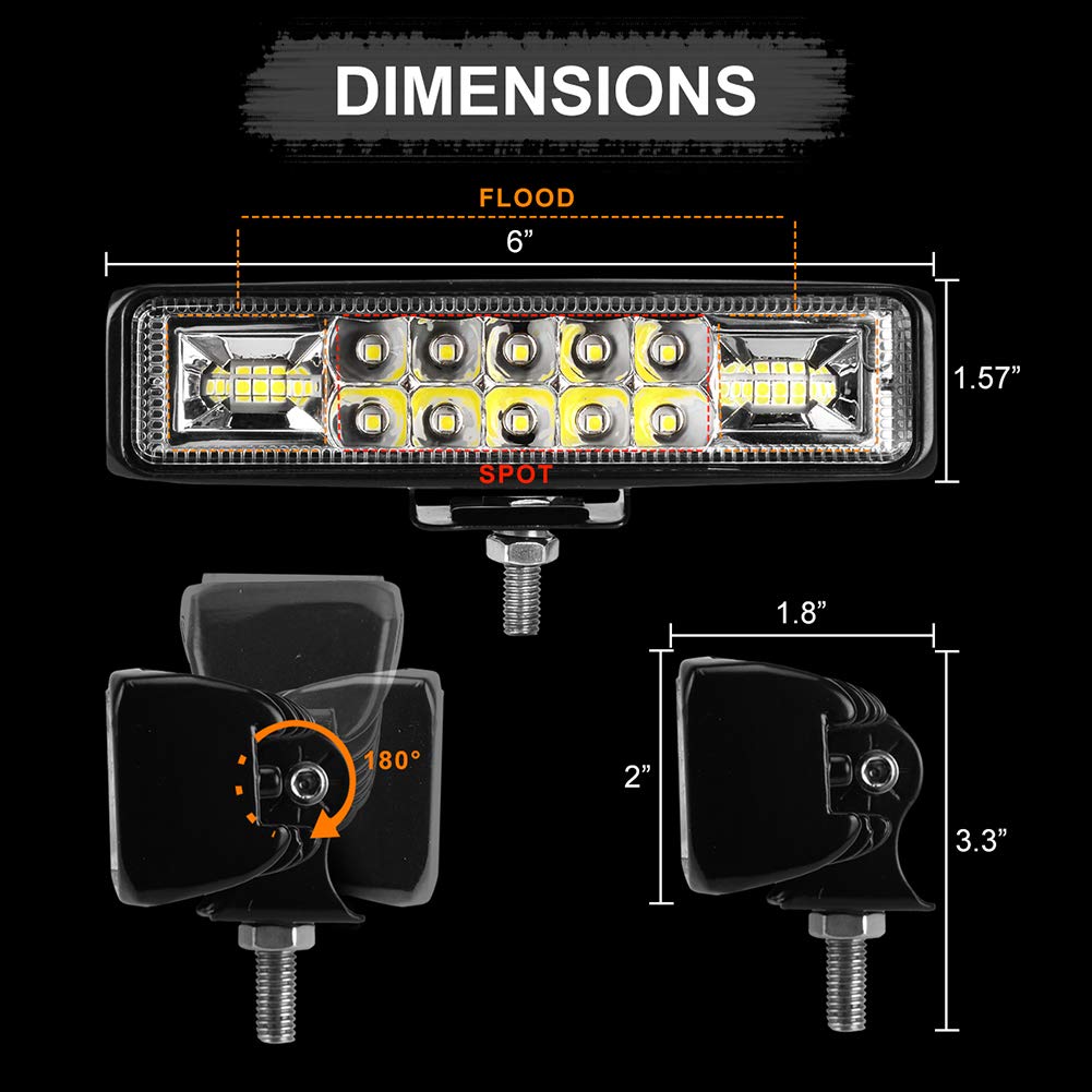 nicerpro 6 Inch Led Pods Light Bar Slim 60W 10000Lm 12V/24V Driving Fog Light Waterproof Combo Flood Spot Lights for Trucks Off Road ATV UTV Golf Cart Trailer 2 Pack