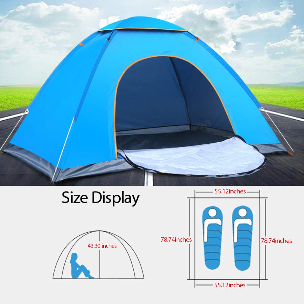 LHLHO 2 Person Instant Pop Up Lightweight Camping Tent, Outdoor Easy Set Up Automatic Family Travel Tent,Portable Backpacking Waterproof Windproof Anti-UV Sun Shelter Tent (Blue)