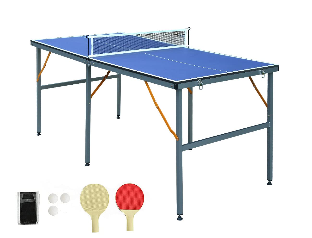 6 ft Table Tennis Table Ping-Pong Tables Set - 100% Preassembled Foldable & Portable Tables with All-Weather Aluminum Composite Frame & Removable Net for Outdoor/Indoor