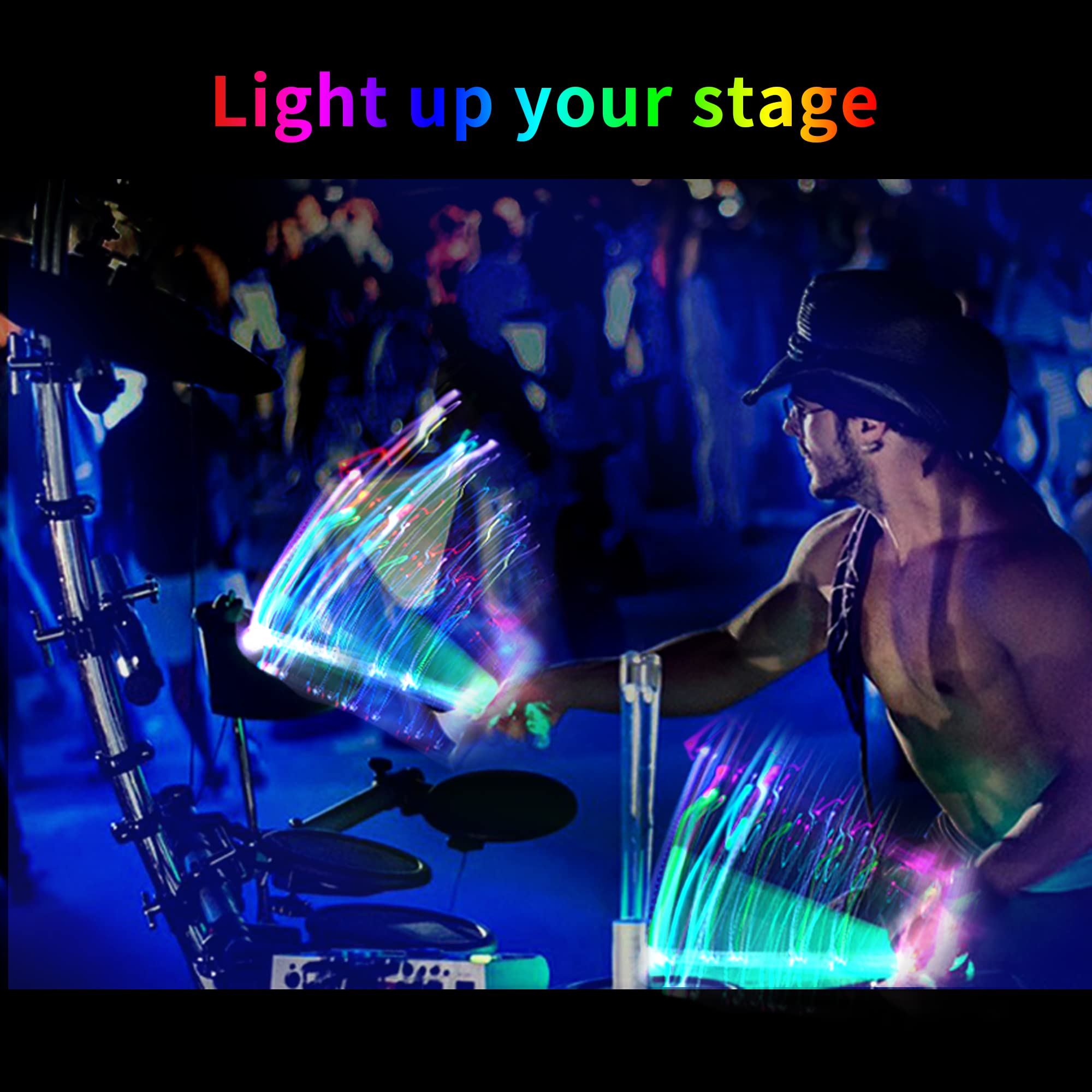 Rechargeable 15 Color Changing LED Light Up Drum Sticks With Storage Bag, Glow In The Dark Drumsticks, Drummer Gifts Glow Plastic Drum Sticks for Adults,Personalized Drum Sticks（２pcs／Pack）