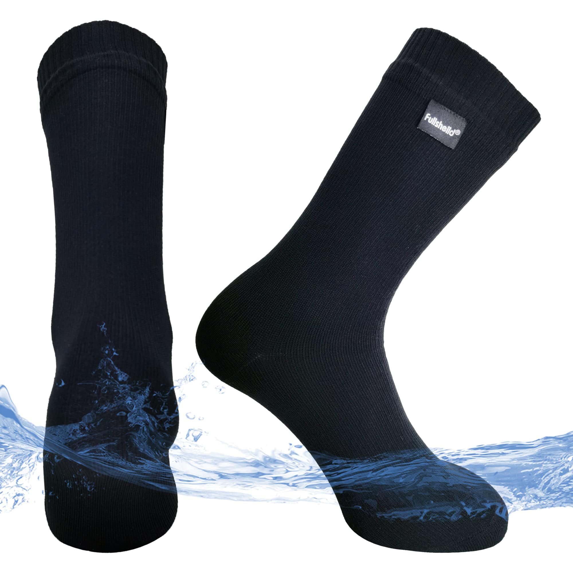 Fullsheild Men’s Waterproof Hiking Socks, Unisex Breathable Outdoor Athletic Hiking Wading Trail Running Skiing Crew Socks Black L