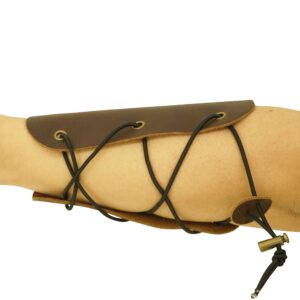 SAS 6.5" Traditional Brown Suede Leather Archery Arm Guard One Size with Cord Strap for Hunting Target Shootig Practice Bow Longbow Adults