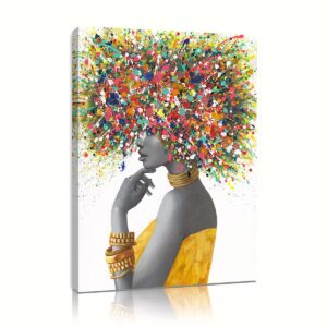 african american wall art - black art paintings for wall - graffiti canvas wall art for living room bedroom office decor - colorful black african woman painting framed ready to hang 24"x32"