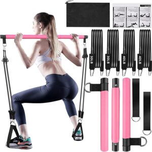 bbtops pilates bar kit with resistance bands(4 x bands),3-section pilates bar with stackable bands workout equipment for legs,hip,waist and arm (pink30lbs,40lbs)