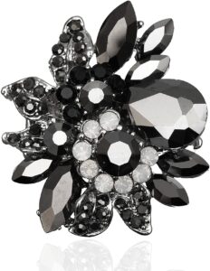 women's dazzling austrian crystal leaves flower cocktail statement rings stretch adjustable ring for party wedding brides bridesmaids (black)