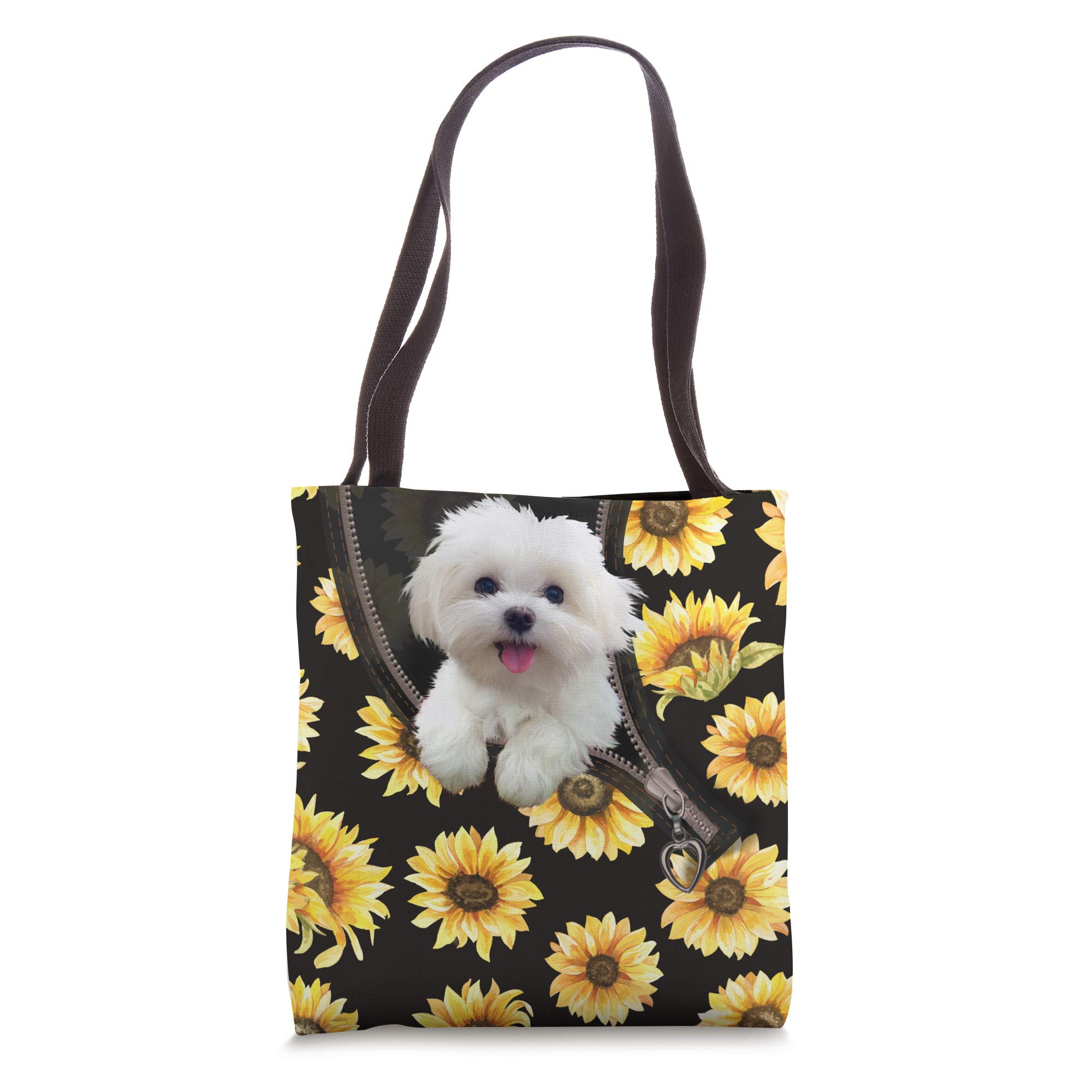 Maltese Dog Sunflower Tote Bag