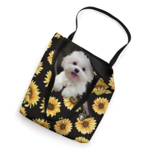 Maltese Dog Sunflower Tote Bag