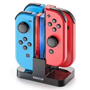 switch controller charger, kingtop switch joycon charger compatible with nintendo switch joy-con, switch charger with individual led indicator and usb c charging cable