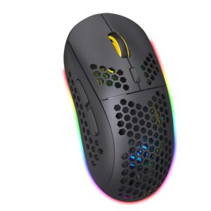 hxmj type c fast charging bluetooth mouse,honeycomb wireless gaming mice,lightweight,3 modes(bt5.0, bt3.0 and usb 2.4ghz) with 3600 dpi,rgb rainbow backlit-black