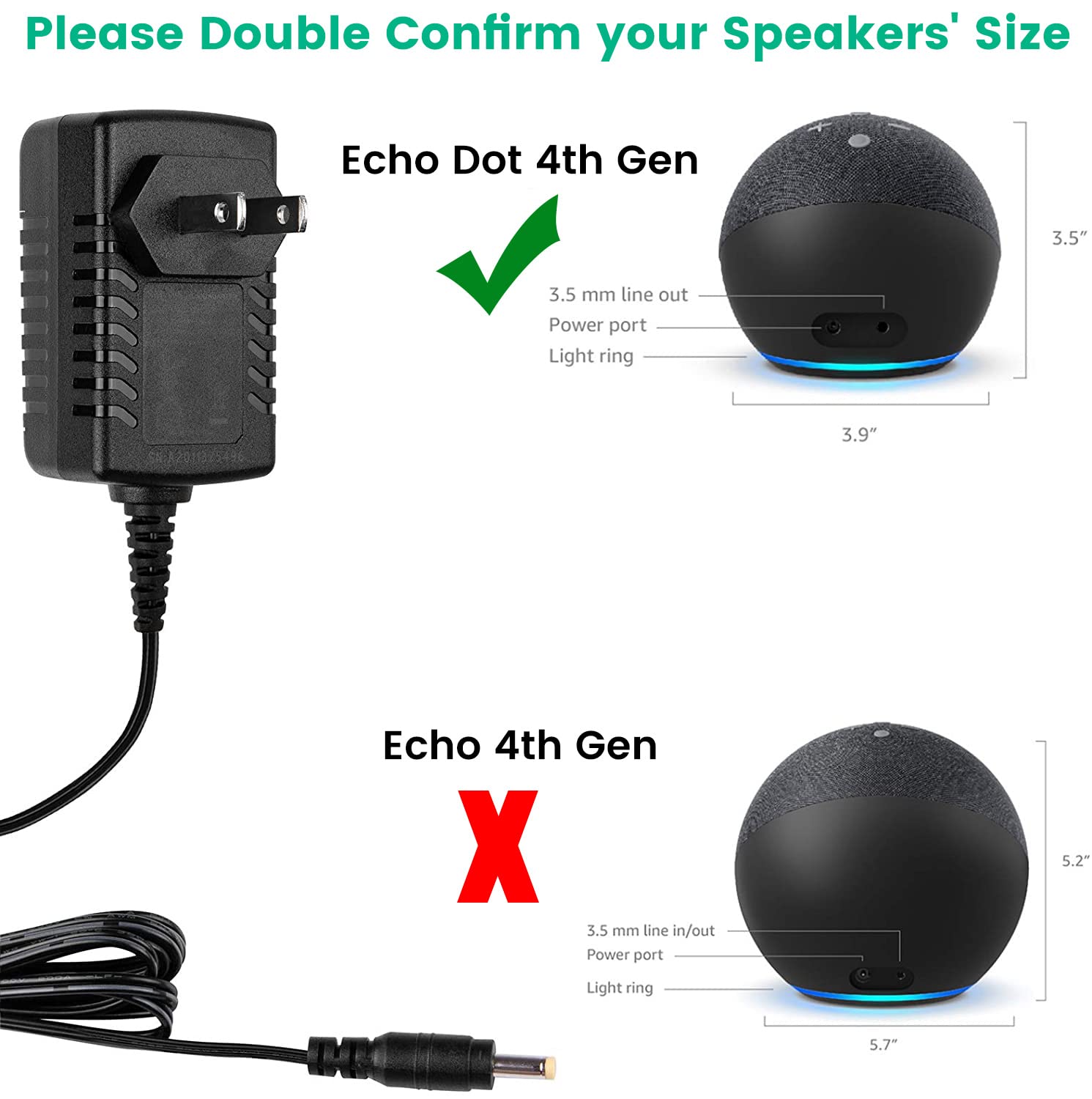 Power Cord Replacement for Echo Dot 4th Generation (and Kids Edition 2020), Alexa Echo Dot 3rd Generation (and Kids Edition) - 15W Charger Plug