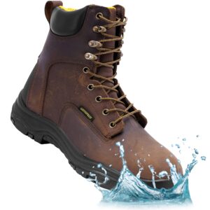 everboots ultra dry men's waterproof hiking work boots, lightweight ultility leather shoes, water proof tactical military outdoor ankle mens boot for construction, roofing, hunting (9.5, dark brown)