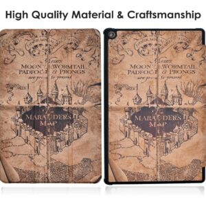 Case for Amazon Fire HD 10 Tablet 7th / 9th Generation 2017/2019 Release, PU Leather Folding Stand Cover Backshell with Auto Wake/Sleep, Marauder's Map Vintage