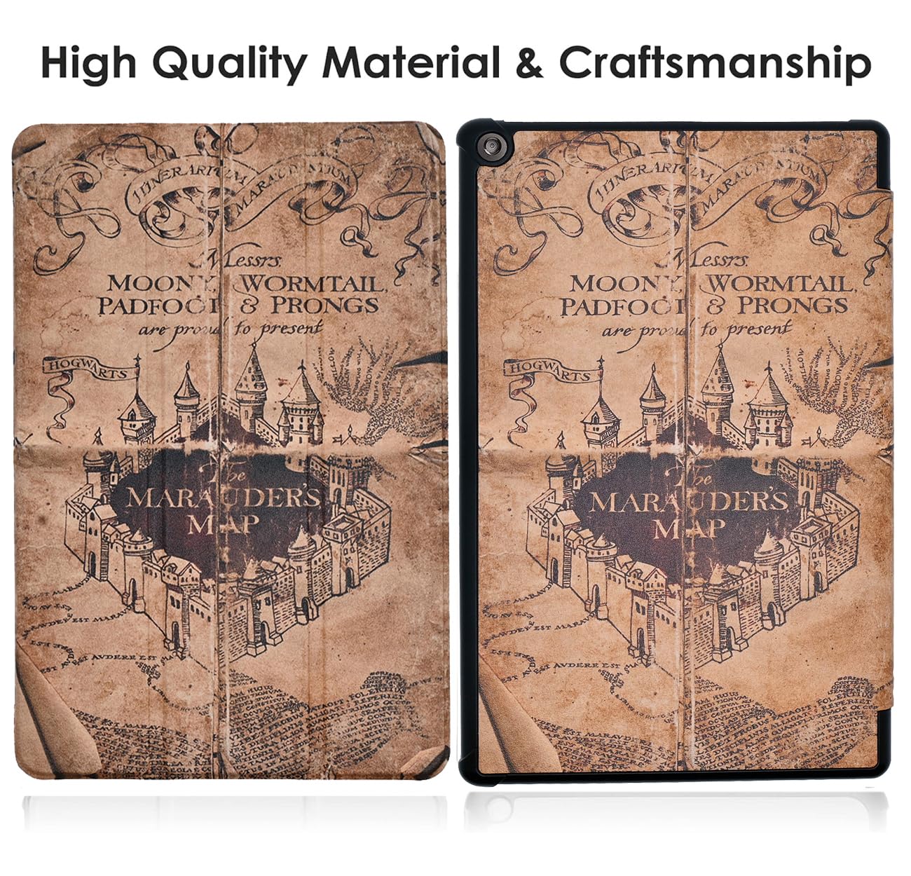 Case for Amazon Fire HD 10 Tablet 7th / 9th Generation 2017/2019 Release, PU Leather Folding Stand Cover Backshell with Auto Wake/Sleep, Marauder's Map Vintage