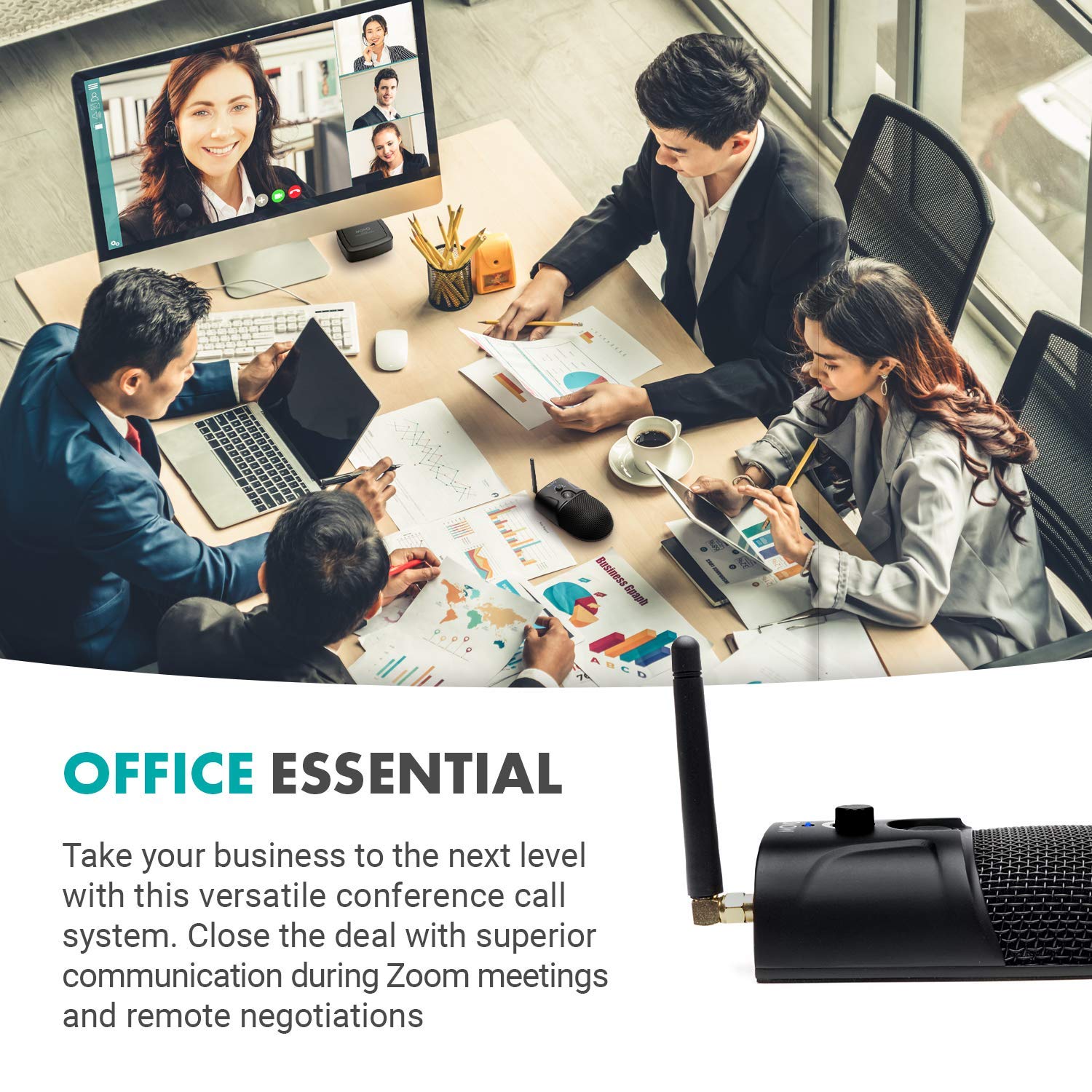 Movo MC2000 Wireless Conference Microphone System - USB Wireless Microphone for Computer - Conference Call Microphone for Zoom Meetings - Zoom Microphone for Video Meeting on Mac or PC Setup