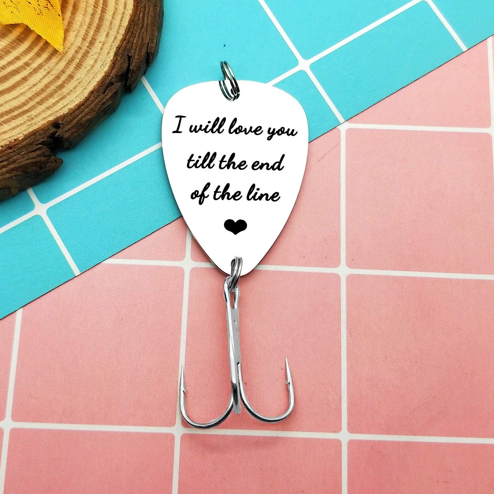 Couple Gift I Will Love You Till The End of The Line Fishing Lure Hook Boyfriend Husband Valentines Wedding Anniversary Christmas Birthday Gifts for Fiance Fishing Gifts for Him Her Fisherman Gifts