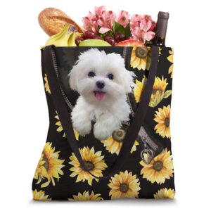 Maltese Dog Sunflower Tote Bag