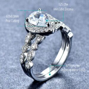 Ahloe Jewelry Teardrop Wedding Ring Sets for Him and Her Women Men Titanium Stainless Steel Bands Cz 18k Gold Plated Pear Couple Rings Size 10&7