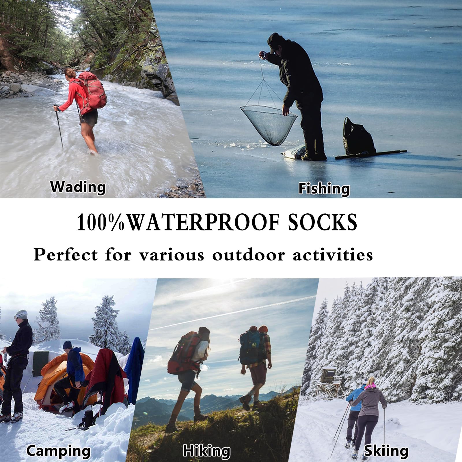 Fullsheild Men’s Waterproof Hiking Socks, Unisex Breathable Outdoor Athletic Hiking Wading Trail Running Skiing Crew Socks Black L