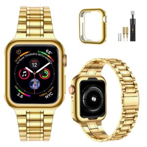 miohhr solid stainless steel band compatible with apple watch 38mm 40mm, metal strap for iwatch series 6 5 4 3 2 1 se women and men (gold,38/40 mm)