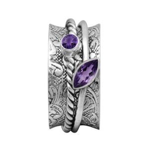 shine jewel spinner ring with gemstones 925 sterling silver fidget band meditation ring for men women anxiety stress relieving (purple amethyst, 8)