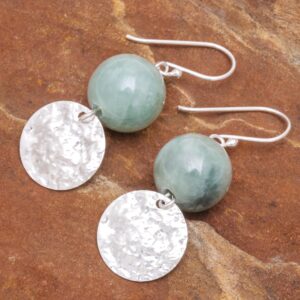 NOVICA Artisan Handmade Jade Dangle Earrings Sterling Silver Thailand Gemstone [1.7 in L x 0.5 in W] ' Shining Moon in Green'