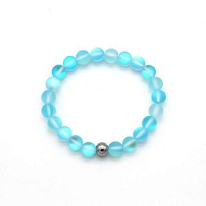 4 Pcs Mystic Mermaid Beaded Stretch Bracelet Handmade Round Glass 8mm Multicolor Matte Beads Elastic Shining Moonstone Beads Wristband Bracelet Matte Glitter Natural Stone Glass Jewelry - 4 Pcs