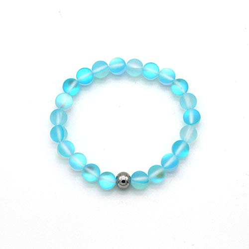 4 Pcs Mystic Mermaid Beaded Stretch Bracelet Handmade Round Glass 8mm Multicolor Matte Beads Elastic Shining Moonstone Beads Wristband Bracelet Matte Glitter Natural Stone Glass Jewelry - 4 Pcs