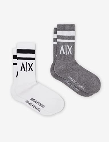 A|X ARMANI EXCHANGE mens Logo Crew 2-pack Socks, White/Melange Grey, Small-Medium US