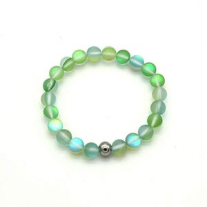 4 Pcs Mystic Mermaid Beaded Stretch Bracelet Handmade Round Glass 8mm Multicolor Matte Beads Elastic Shining Moonstone Beads Wristband Bracelet Matte Glitter Natural Stone Glass Jewelry - 4 Pcs