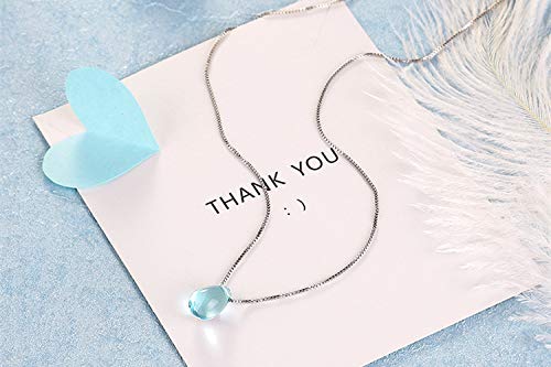 Sweet Blue Waterdrop Glowing Round Bead Pendant Necklace Artificial Crystal Glass Simple Sea Teardrop Necklace for Women-Waterdrop