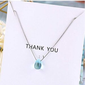 Sweet Blue Waterdrop Glowing Round Bead Pendant Necklace Artificial Crystal Glass Simple Sea Teardrop Necklace for Women-Waterdrop