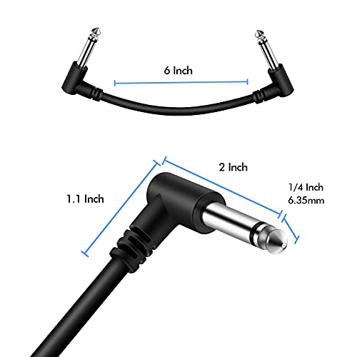 Sovvid 6 Pack 6 Inch Guitar Patch Cables, Black Guitar Pedal Cable Effect Cable Cord, 1/4" inch TS Right Angle Guitar Patch Cable