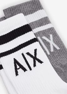 a|x armani exchange mens logo crew 2-pack socks, white/melange grey, small-medium us