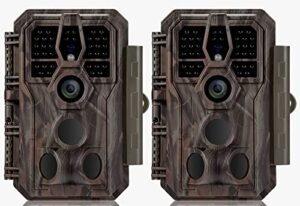 2-pack outdoor trail game cameras 24mp picture 1296p/1080p video wildlife hunting deer camera 100ft night vision no glow 0.1s trigger speed motion activated waterproof password protected time lapse