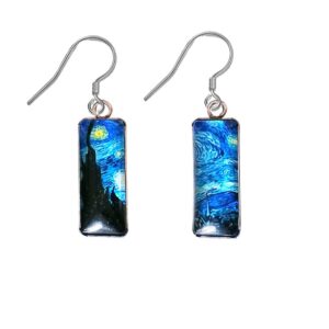 van gogh painting starry sky sunflower drop dangle earrings for women abstract art earrings charm jewelry (starry sky)