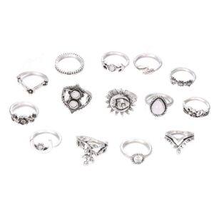 seniutarm engagement love rings wedding bands 14pcs vintage sunflower moon finger midi knuckle rings set women party jewelry for women/girl finger rings diy jewelry gifts - silver