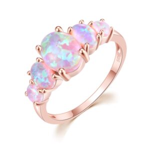 cinily 14k rose gold plated pink fire opal ring for women october birthstone engagement wedding ring size 7