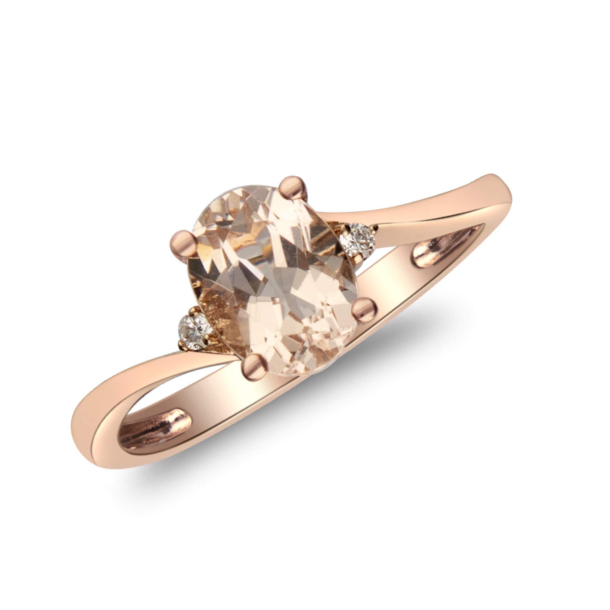 Gin & Grace 14K Rose Gold Genuine Morganite Ring with Diamonds for women | Ethically, authentically & organically sourced (Oval-cut) shaped Morganite hand-crafted jewelry for her |