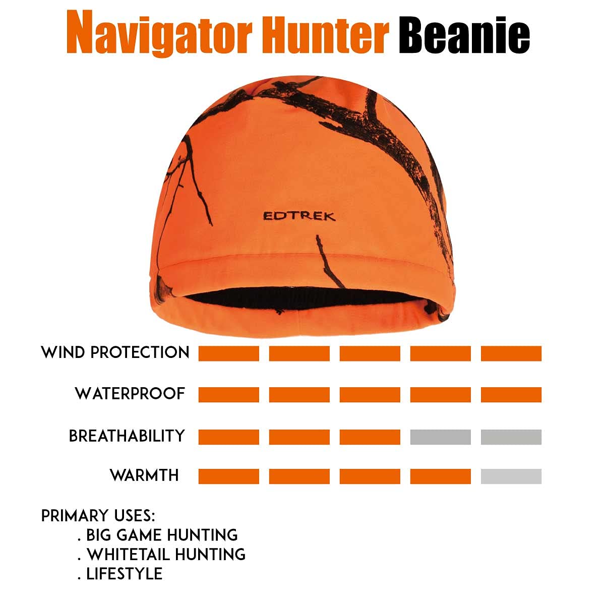 EDTREK Waterproof and Windproof Camo Beanie Hunting Hat - Timber and Blaze Orange Camo Hunter Hat (Large, Blaze Orange Camo)