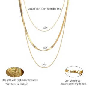 Léwind Herringbone Chain Layered Necklace,18K Gold Plated Snake Chain Long Choker Necklace Dainty Chain Necklaces for Women Gold Jewelry Gifts