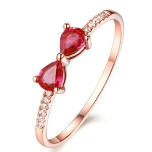 KnBoB Women Bow-Knot Heart Shape 0.4ct Ruby Ring 18K Rose Gold Promise Wedding Engagement Bridal Anniversary Ring Size 11