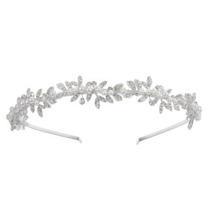 sweetv rhinestone bridal headband silver crystal tiara for women pearl wedding headpieces for bride hair accessories for prom birthday party