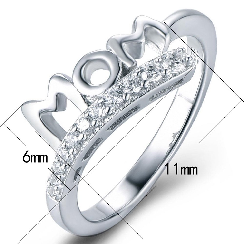 SEniutarm Engagement Love Rings Wedding Bands Fashion Zircon Inlaid Hollow Mom Letter Finger Band Ring for Women/Girl Finger Rings DIY Jewelry Gifts - Silver US 10