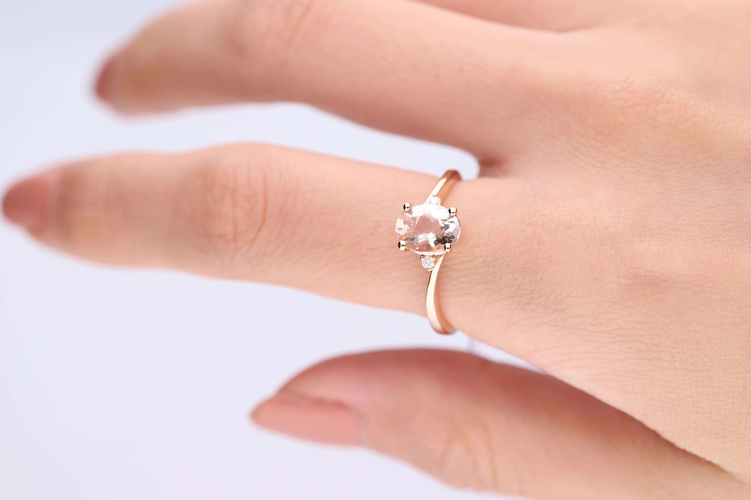 Gin & Grace 14K Rose Gold Genuine Morganite Ring with Diamonds for women | Ethically, authentically & organically sourced (Oval-cut) shaped Morganite hand-crafted jewelry for her |