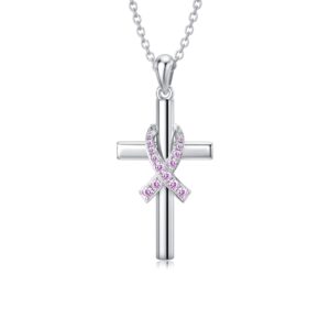 leecci 925 sterling silver breast cancer awareness necklace cross pendant necklace pink ribbon necklace breast cancer survivor gifts for women