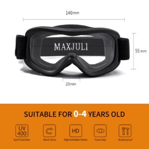 MAXJULI Kids Ski Goggles - Helmet Compatible Snow Goggles for Baby &Toddler with 100% UV Protection Age 0-4 (White/Clear)