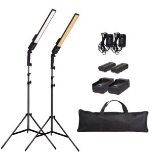 gskaiwen led video light battery powered photography light portable handheld wand,dimmable 2800-5500k photo studio light kit with np-550 li-ion battery and stand for portrait, youtube,outdoor video