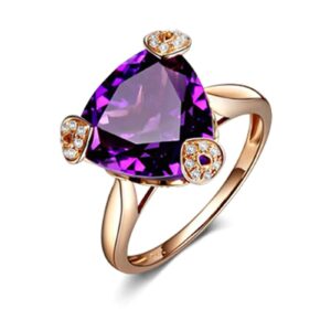 knbob women teardrop triangle shape 6ct amethyst ring 18k rose gold promise wedding engagement bridal anniversary ring size 6