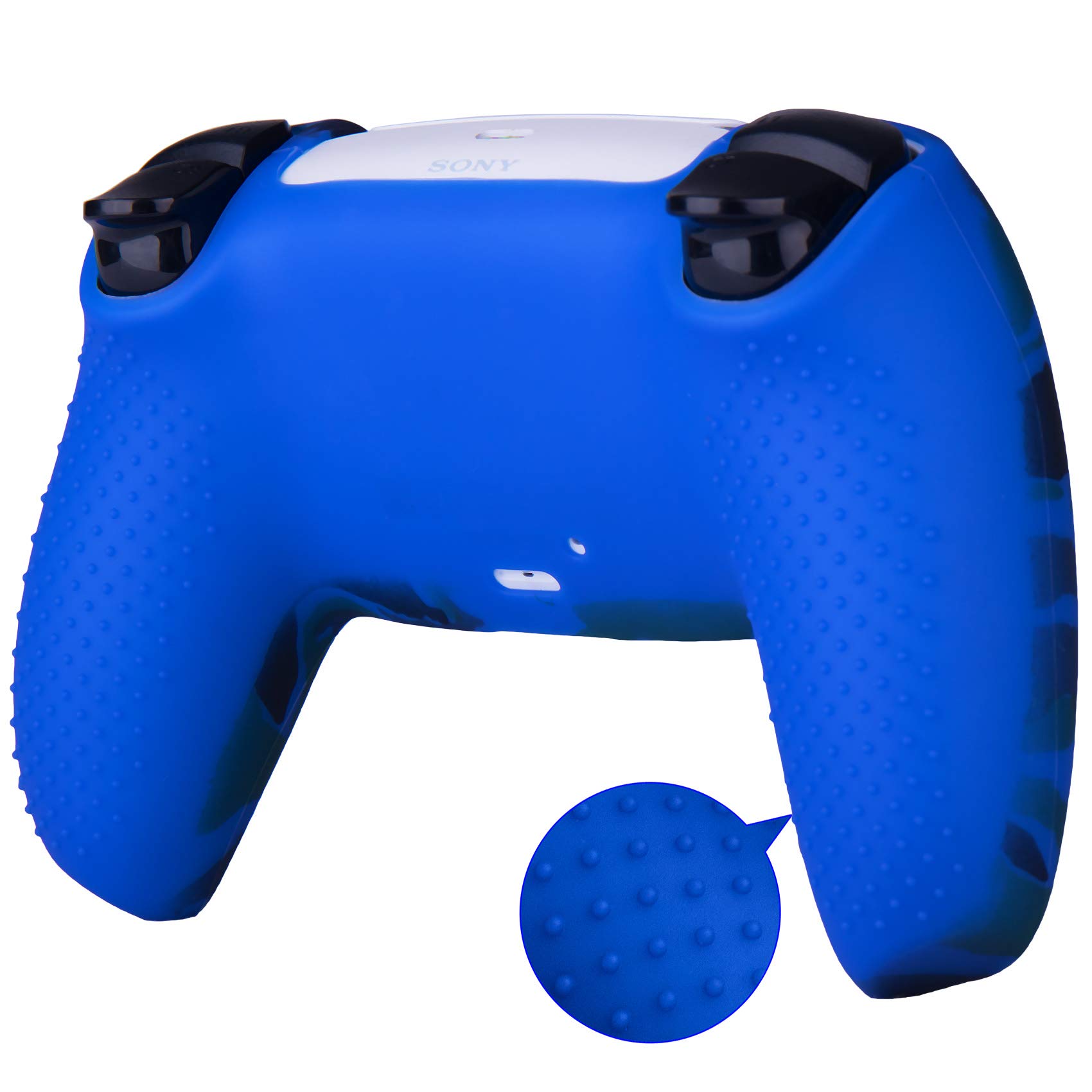 9CDeer 2 Pieces of Silicone Transfer Print Protective Cover Skin +10 Thumb Grips for PS5 Controller paint Red & Blue