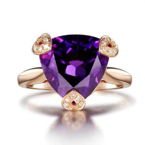 KnBoB Women Teardrop Triangle Shape 6ct Amethyst Ring 18K Rose Gold Promise Wedding Engagement Bridal Anniversary Ring Size 6